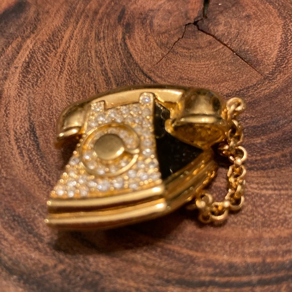 Swarovski | Jewelry | Vintage Swarovski Gold Colored Rotary Telephone ...